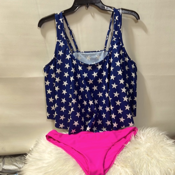 Swim | Womens Blue Star Swim Top With Pink High Cut Bottoms | Poshmark